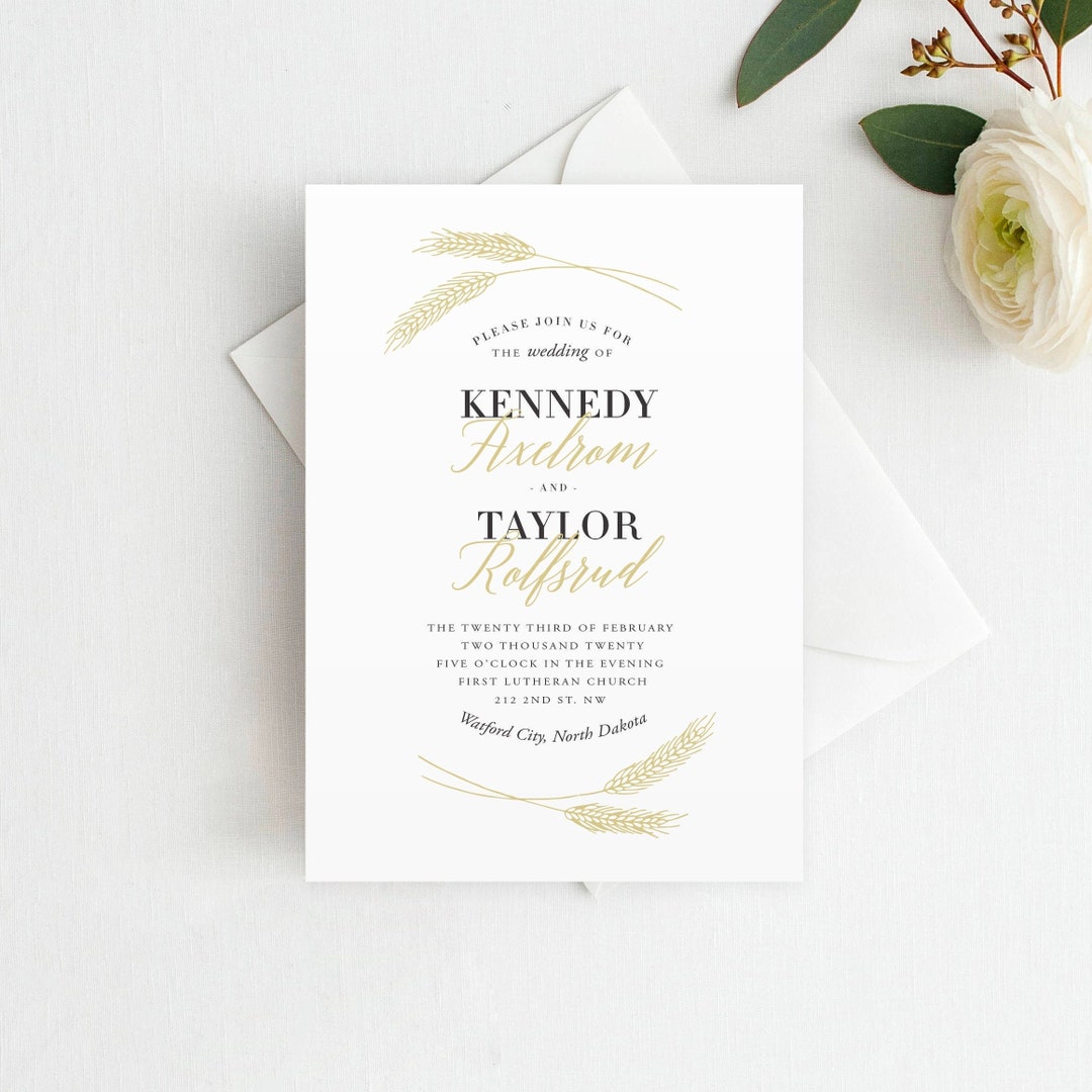 Wheat Wedding Invitation & RSVP Set, Tuscan Wedding Invitation, Wheat ...