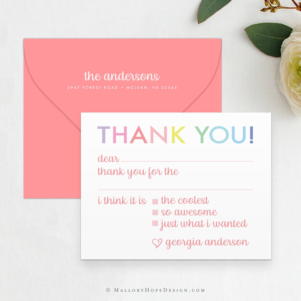 Fill in the Blank Thank You Card Thank You Card W/ Envelope - Etsy