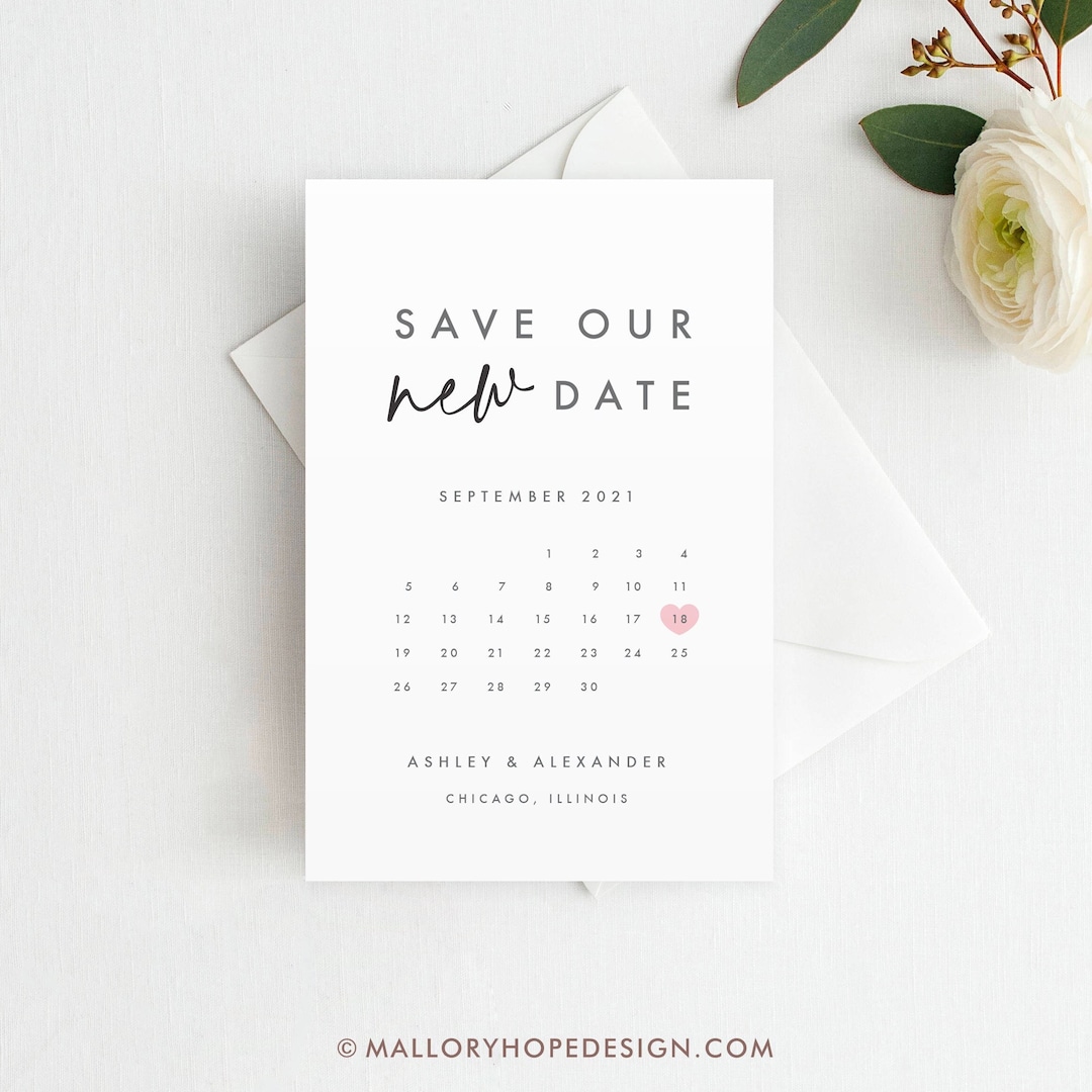 Save Our New Date Calendar, DIY New Wedding Date Card, Change of Plans ...