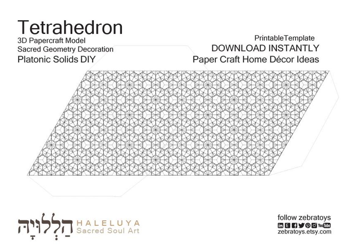 Tetrahedron Platonic Solids Paper Craft 3D Model-diy Template-décor ...
