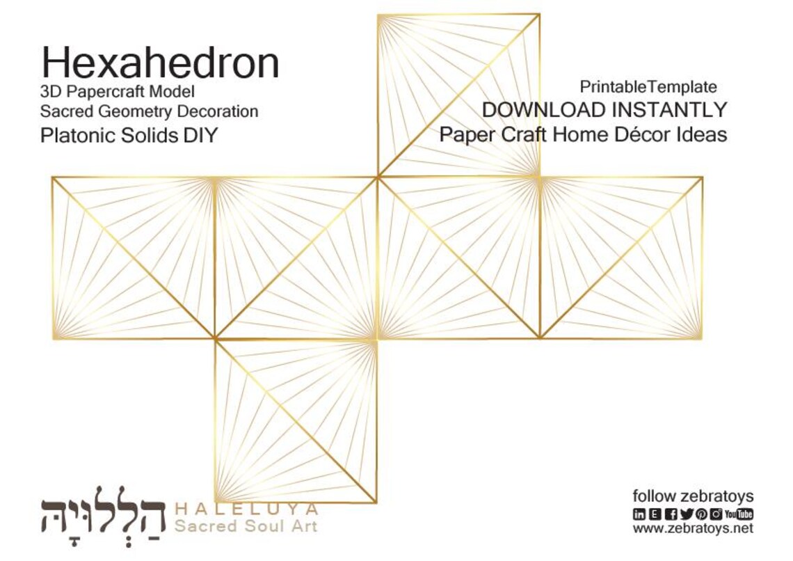 Platonic Solids Set-3d Papercraft Models-polyhedra Gold Templates-décor ...