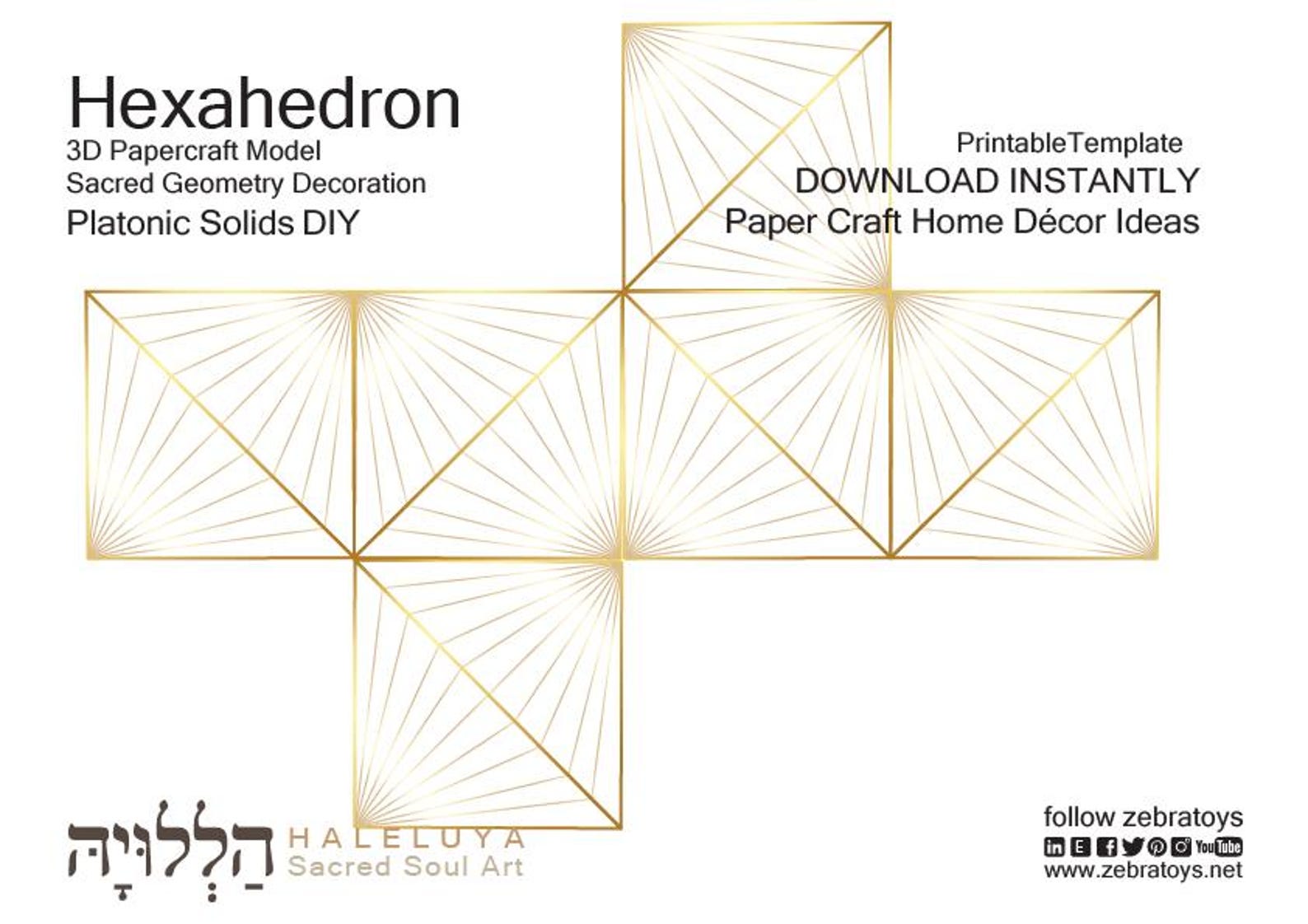 Platonic Solids Set-3d Papercraft Models-polyhedra Gold Templates-décor ...