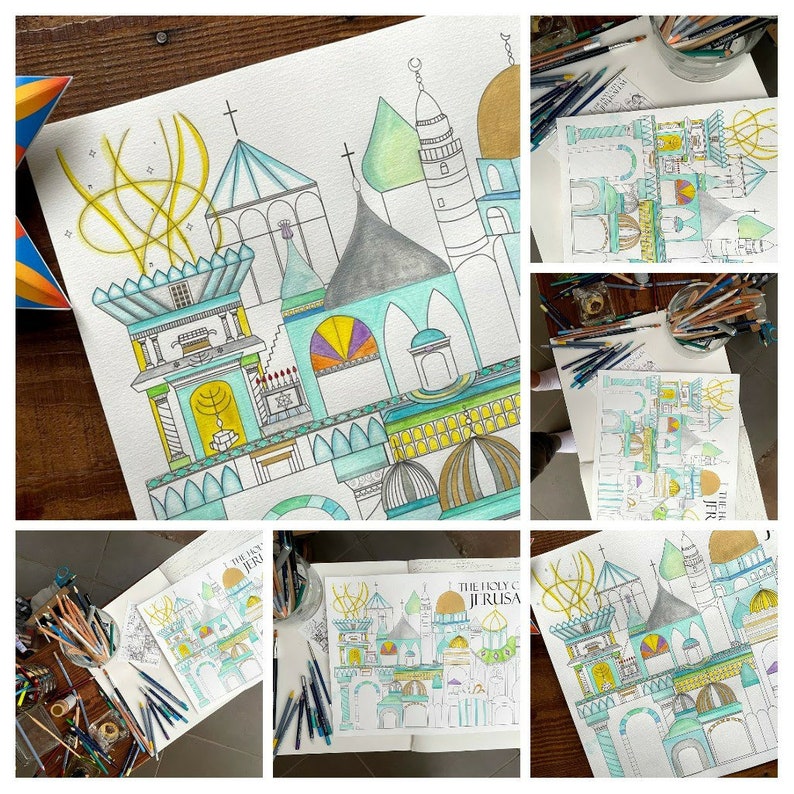 Holy City Jerusalem Art Poster to Print and Color-holiness-grace ...