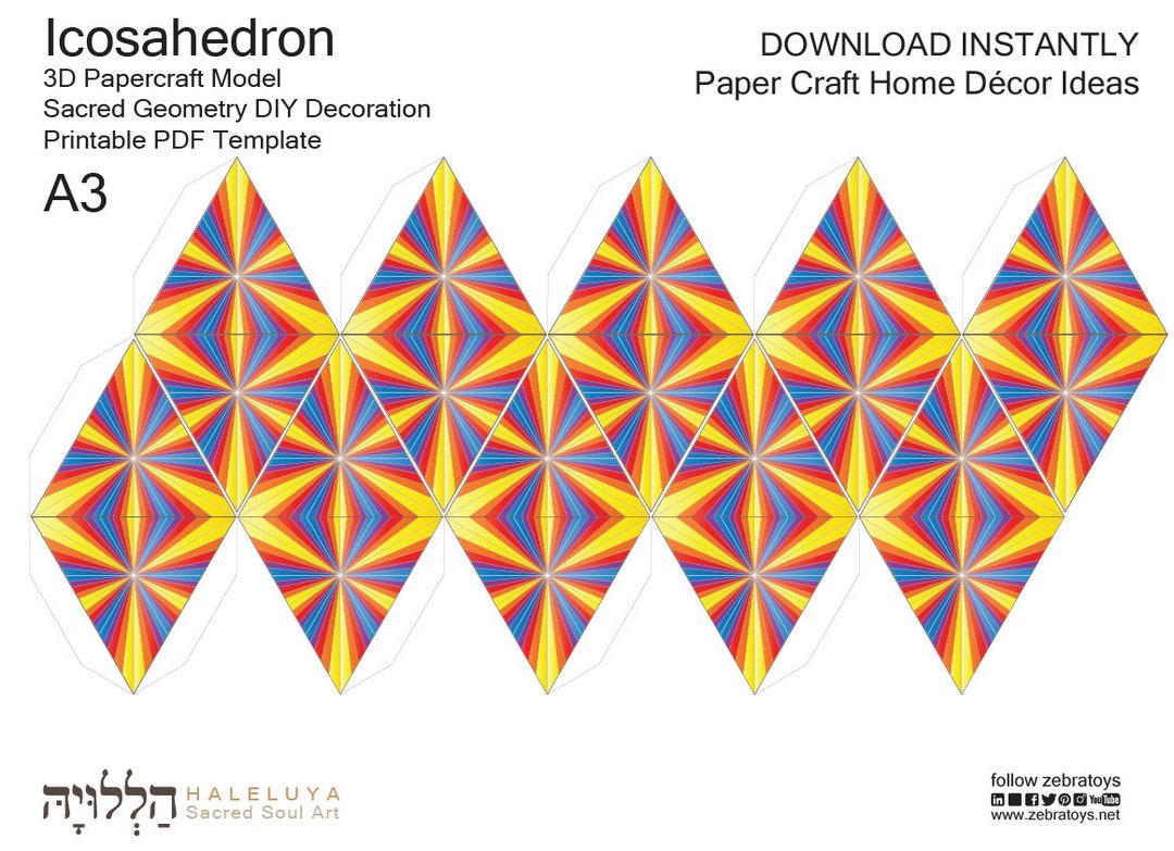Icosahedron 3D Papercraft Template Pdf-platonic Solids-printable ...