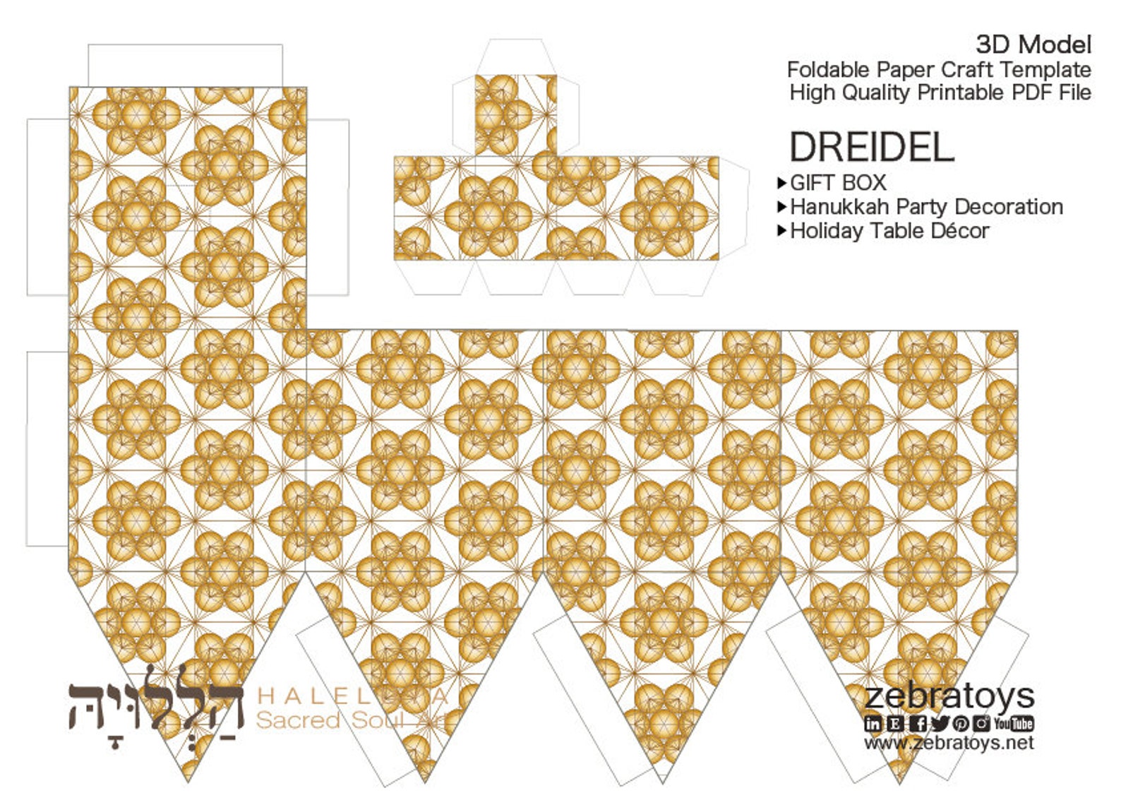 Dreidel Paper Craft Hanukkah Decorations-gold Metatron's - Etsy