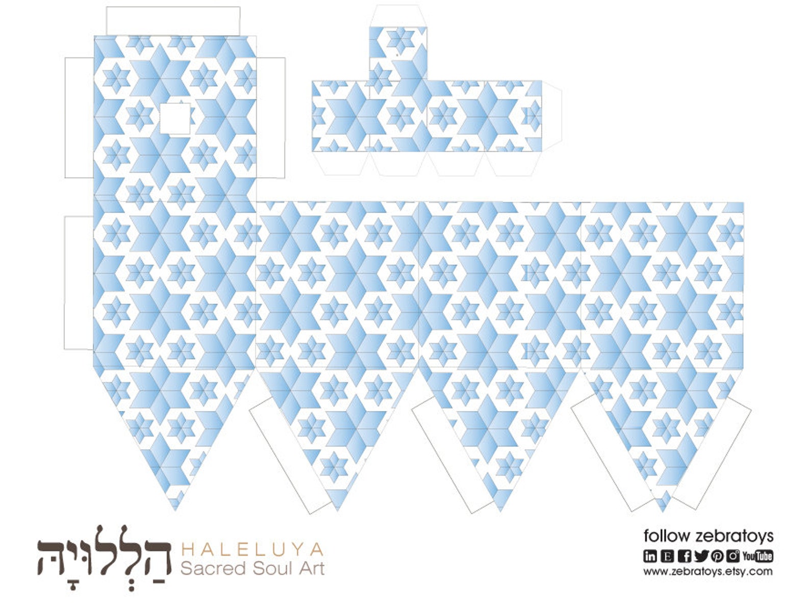 Dreidel Template-hanukkah-3d Paper Craft-blue Printable Design-holiday ...