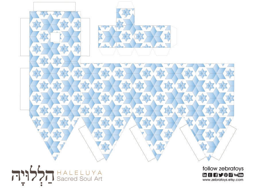 Dreidel Template-hanukkah-3d Paper Craft-blue Printable Design-holiday ...