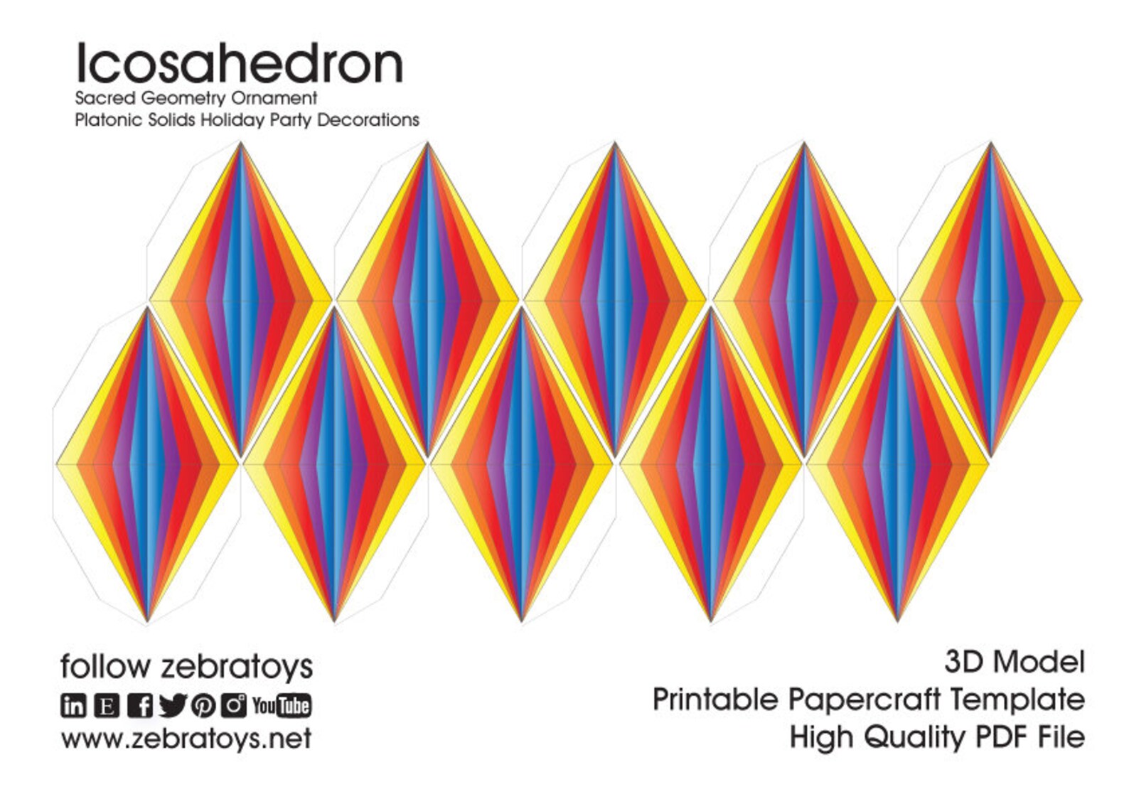 Paper Icosahedron Template-pdf-3d Papercraft Assembling Platonic Solids ...