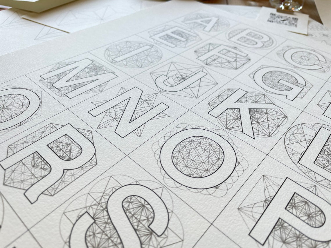 English Alphabet-abc-sacred Geometry Elements-coloring-back to - Etsy