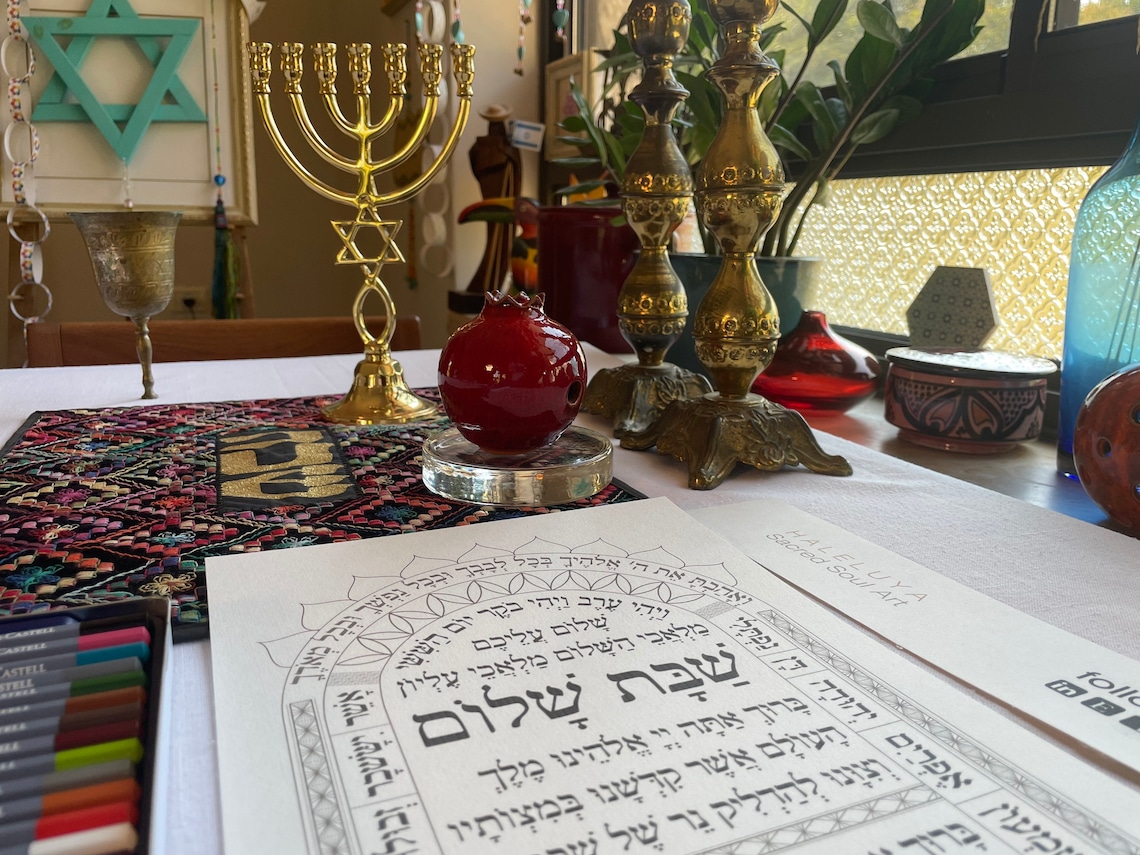 Shabbat Shalom Blessings-shabbos Jewish Prayers-coloring Page-judaica ...