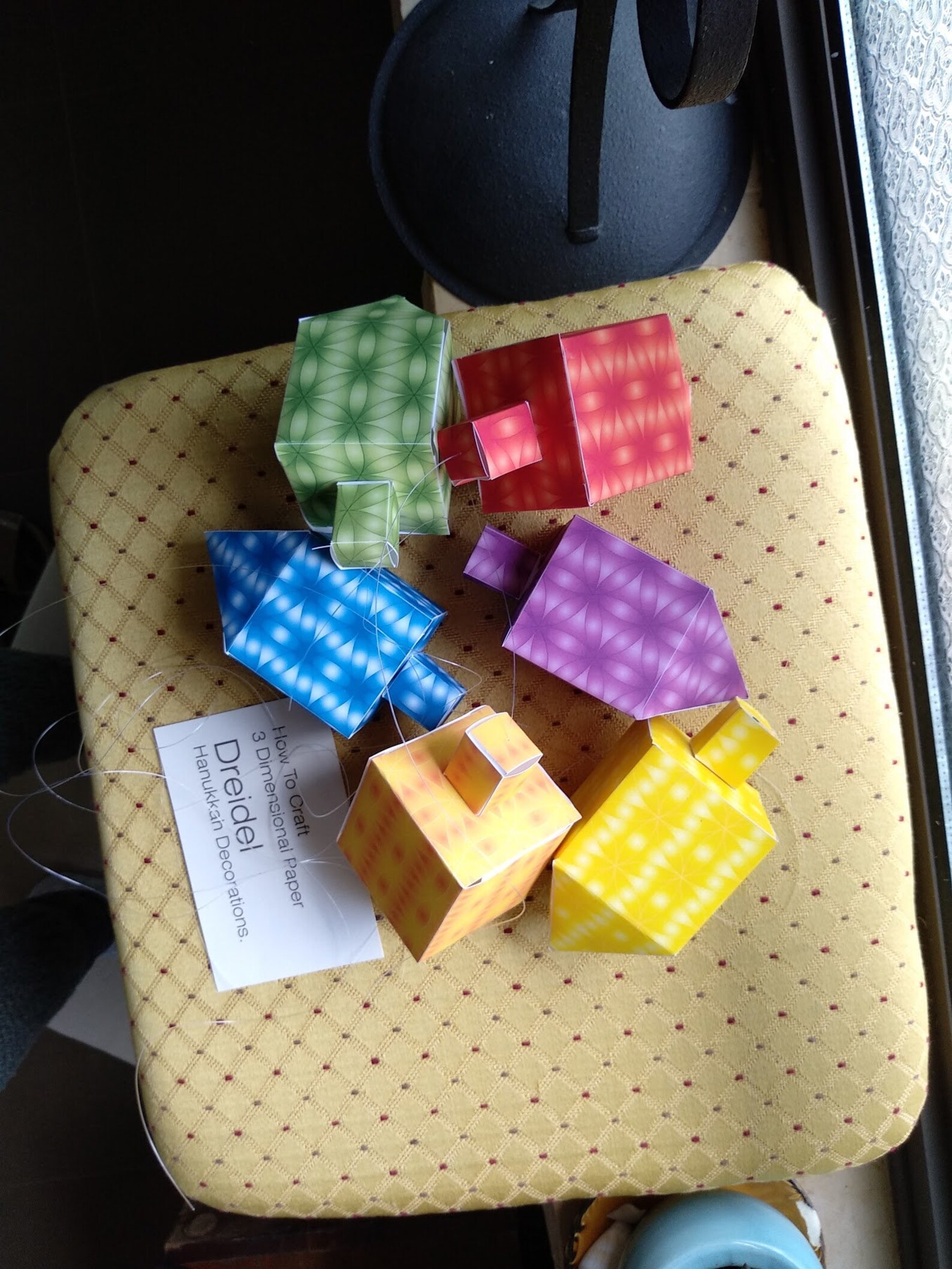 3D Paper Craft Yellow Dreidel-rainbow Color Harmony-hanukkah Decoration ...