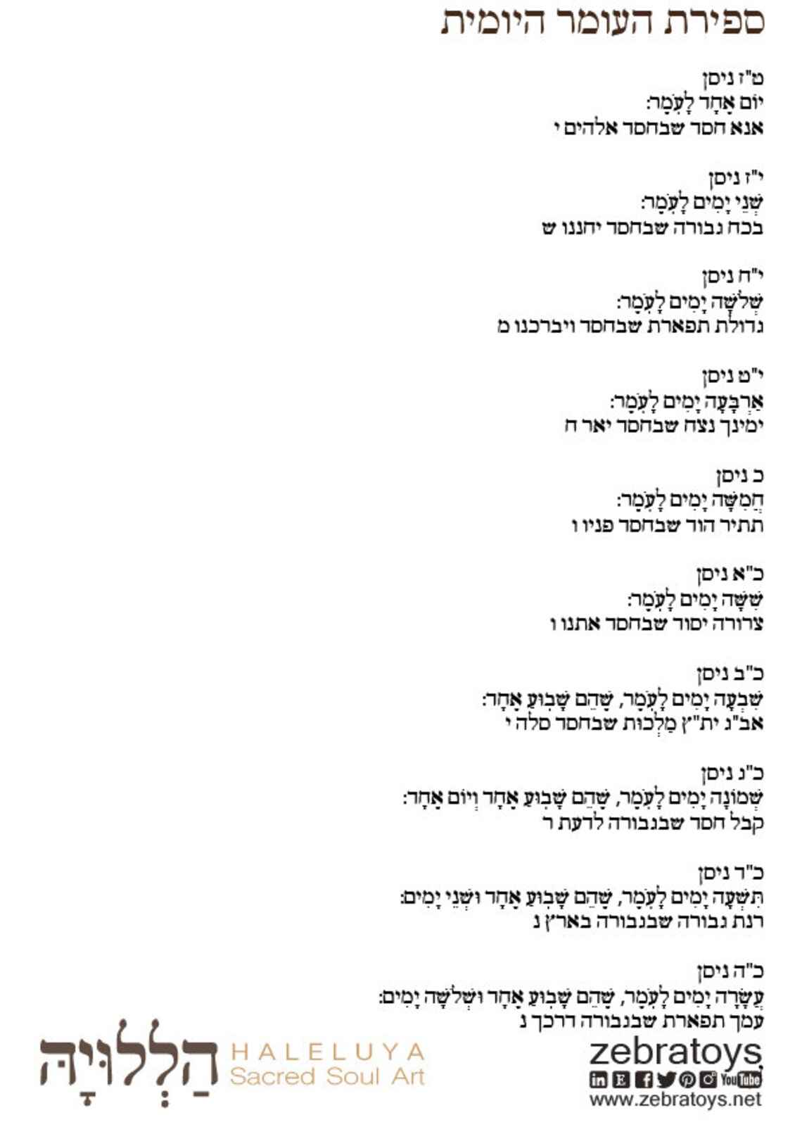 The Complete Omer Count Seder Kit Sefiroth Days Calendar-hebrew Sefirat ...