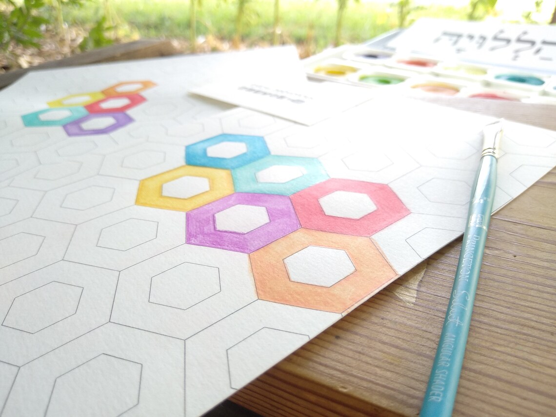 Large Hexagon Pattern Coloring Page Sheet-color Geometric | Etsy