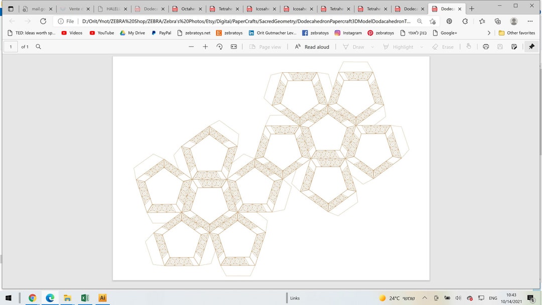 Dodecahedron 3D Papercraft Template Pdf-platonic Solids-gold Ornament ...