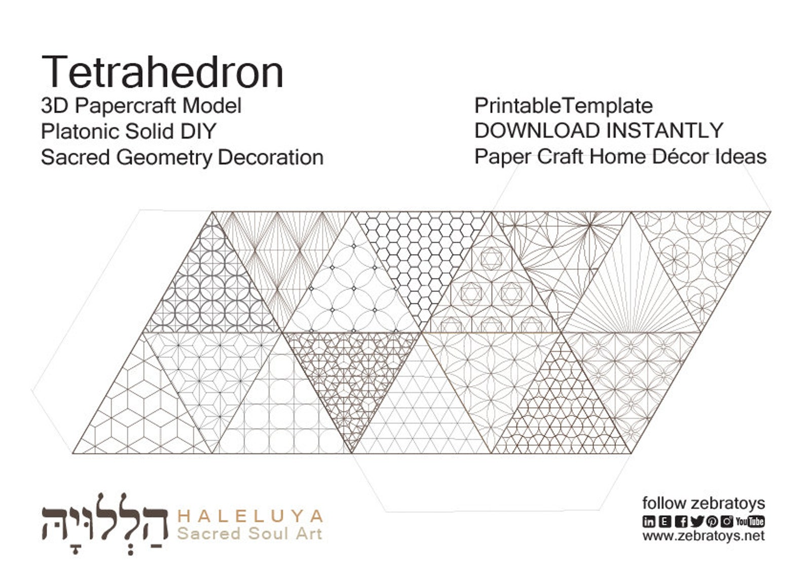 Tetrahedron 3D Papercraft Template-home Décor Ideas-platonic Solids ...