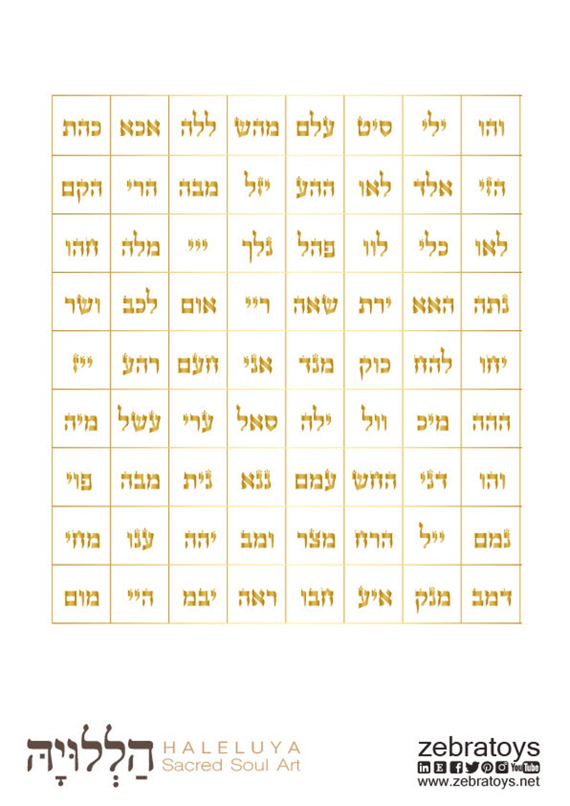 The 72 Names of God-judaism-sacred Divine Hebrew Torah Letters Art ...
