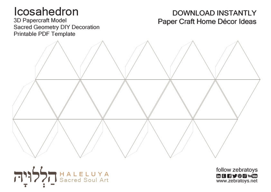 Icosahedron 3D Papercraft Blank Template-home Décor Ideas-platonic ...