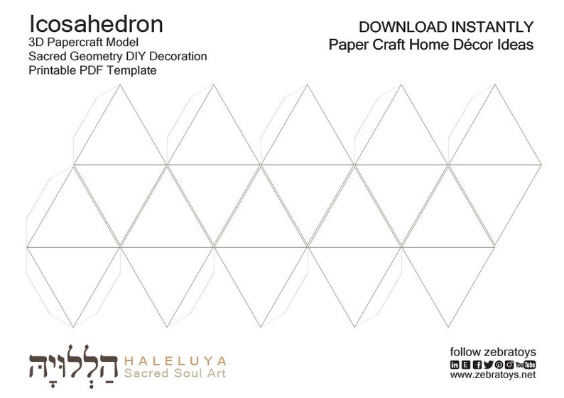 Icosahedron 3D Papercraft Blank Template-home Décor Ideas-platonic ...