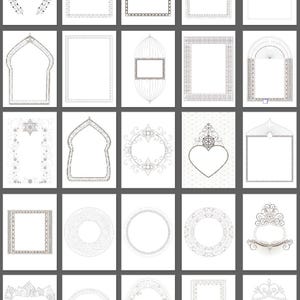 Set of 25 Blank Printable Frames to Color-illustrated Coloring Frame ...