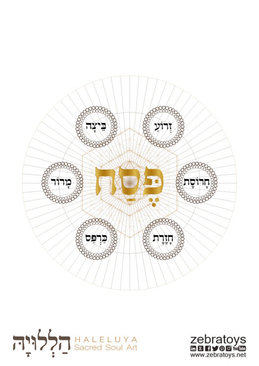 Seder Plate-passover Coloring Decorations-jewish Art-pesach Plates-gold ...