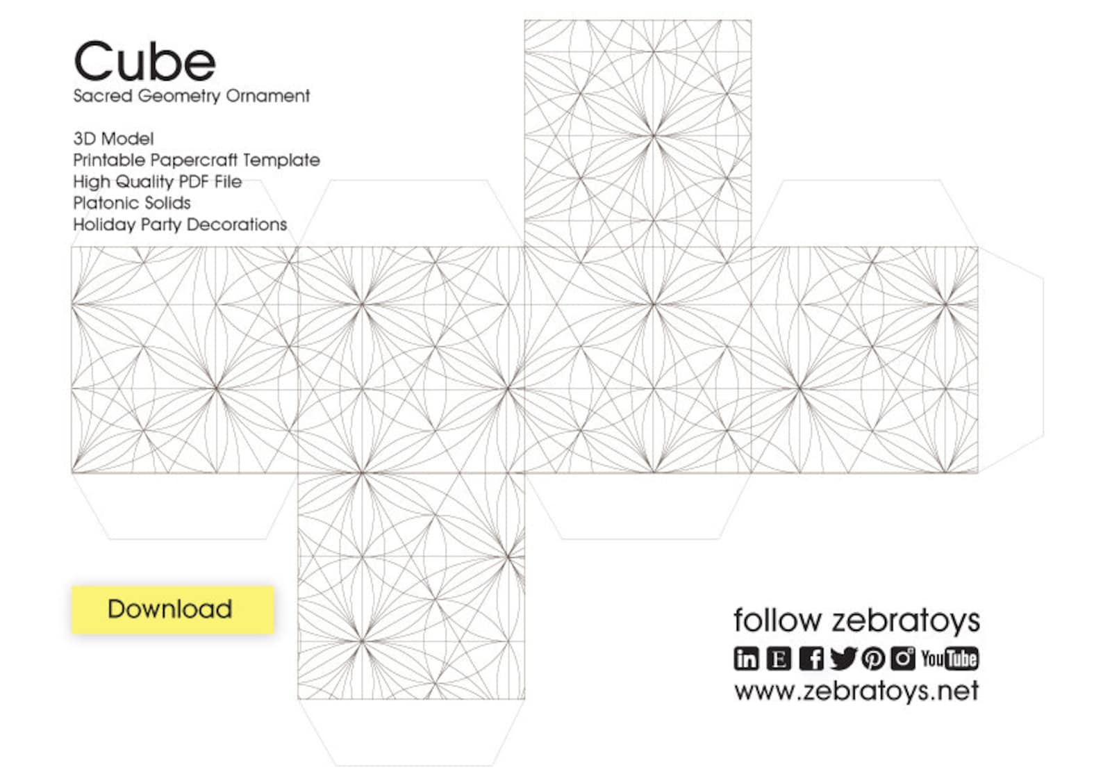 Hexahedron 3D Papercraft Template Pdf-platonic Solids-printable Model ...