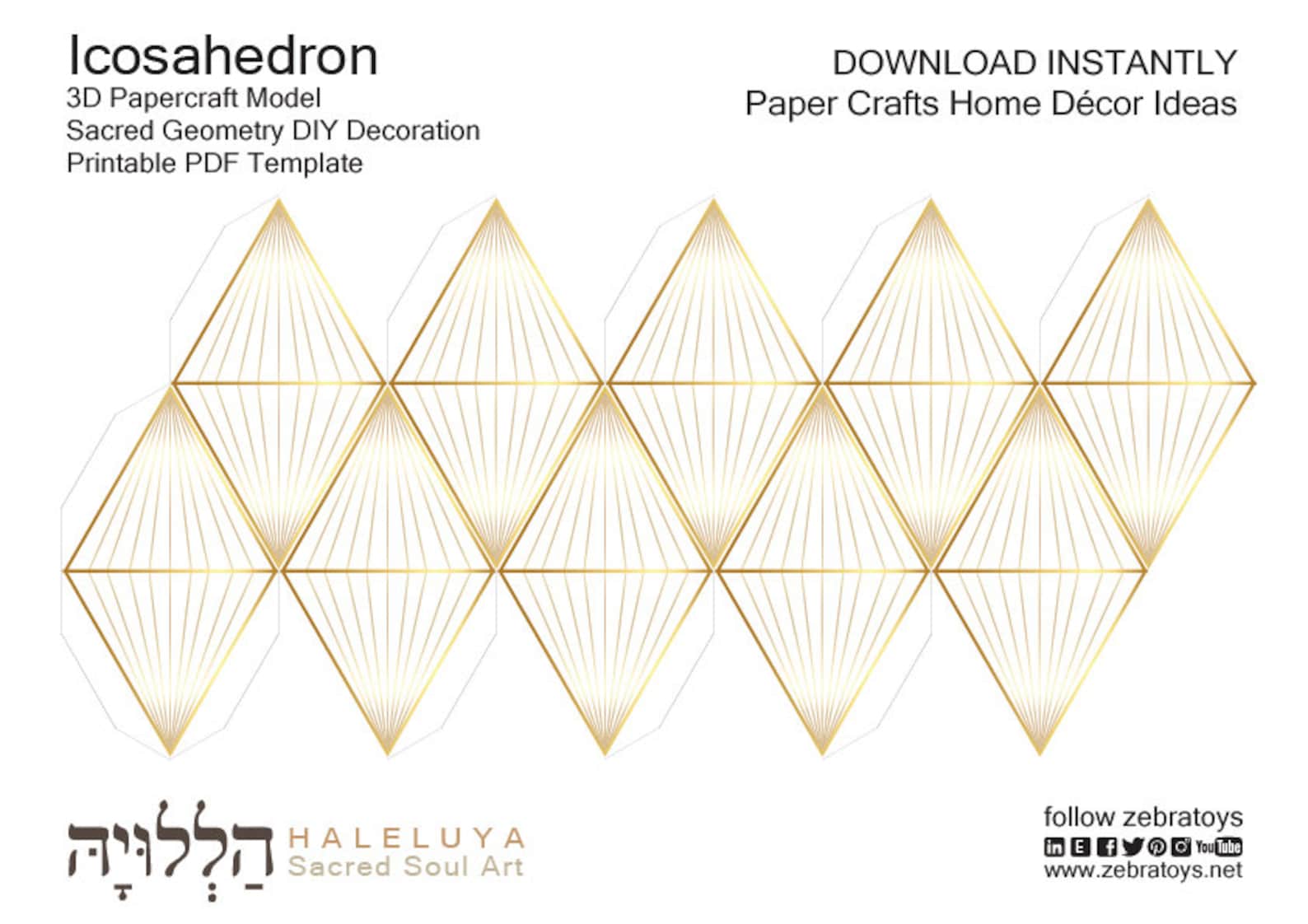 Icosahedron 3D Papercraft Gold Model Template-home Décor Ideas-platonic ...