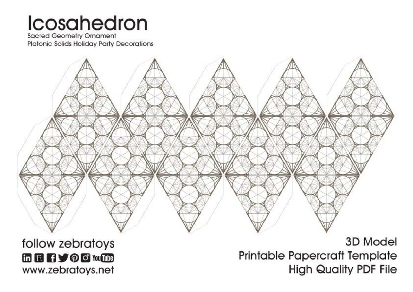 Icosahedron 3D Papercraft Template Pdf-platonic Solids-printable ...