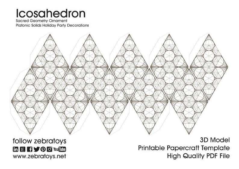 Icosahedron 3D Papercraft Template Pdf-platonic Solids-printable ...