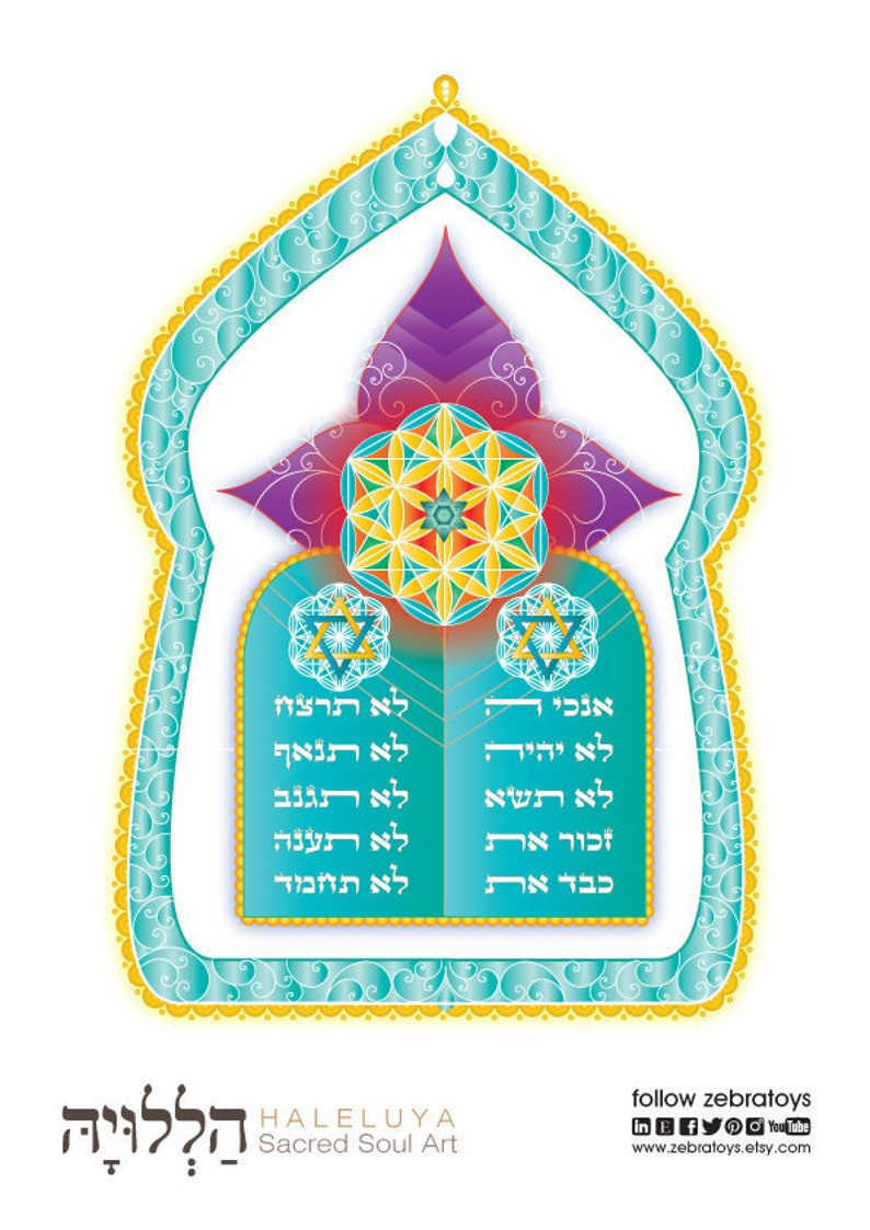 Ten Commandments-judaica-jewish Wall Art Poster-faith Print-judaism ...