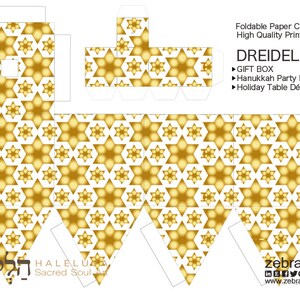 Gold David Stars Paper Dreidel Template Craft Gift Box Hanukkah-3d ...