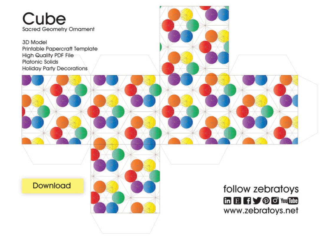 Cube 3D Papercraft Template Pdf-platonic Solids-printable 3D Model ...
