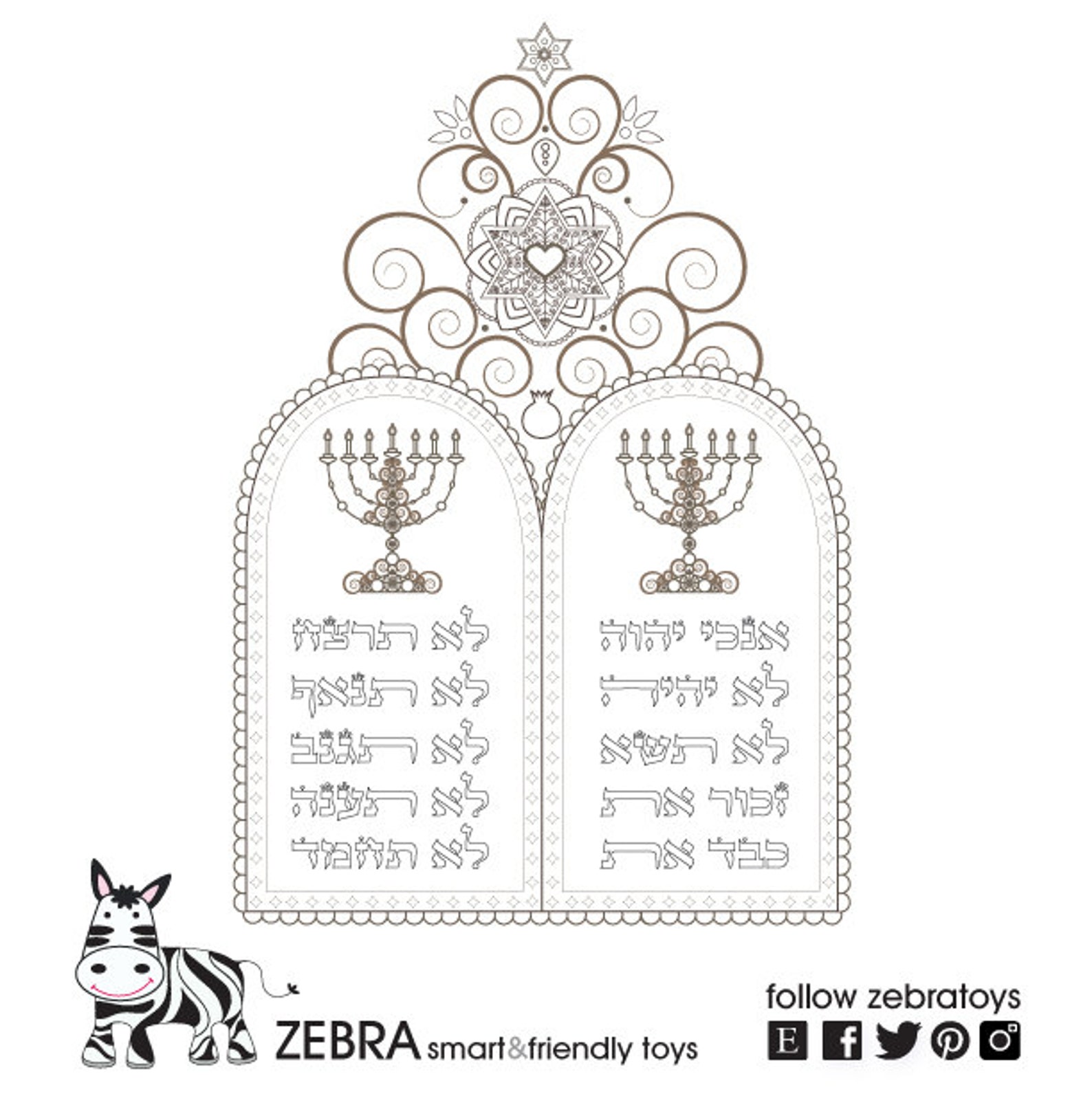 Ten Commandments-menorah-passover Coloring Page-hebrew Ethics-jewish ...
