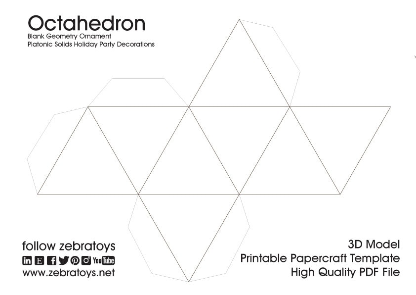 Octahedron 3D Papercraft Template Pdf-platonic Solids-printable Model ...