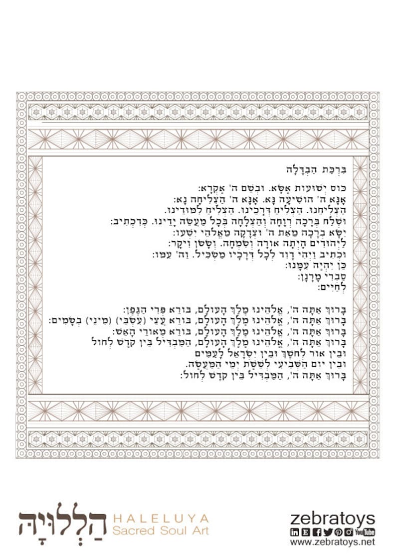 The Havdalah-havdala Prayer-hebrew Wall Art Print-coloring Page-jewish ...
