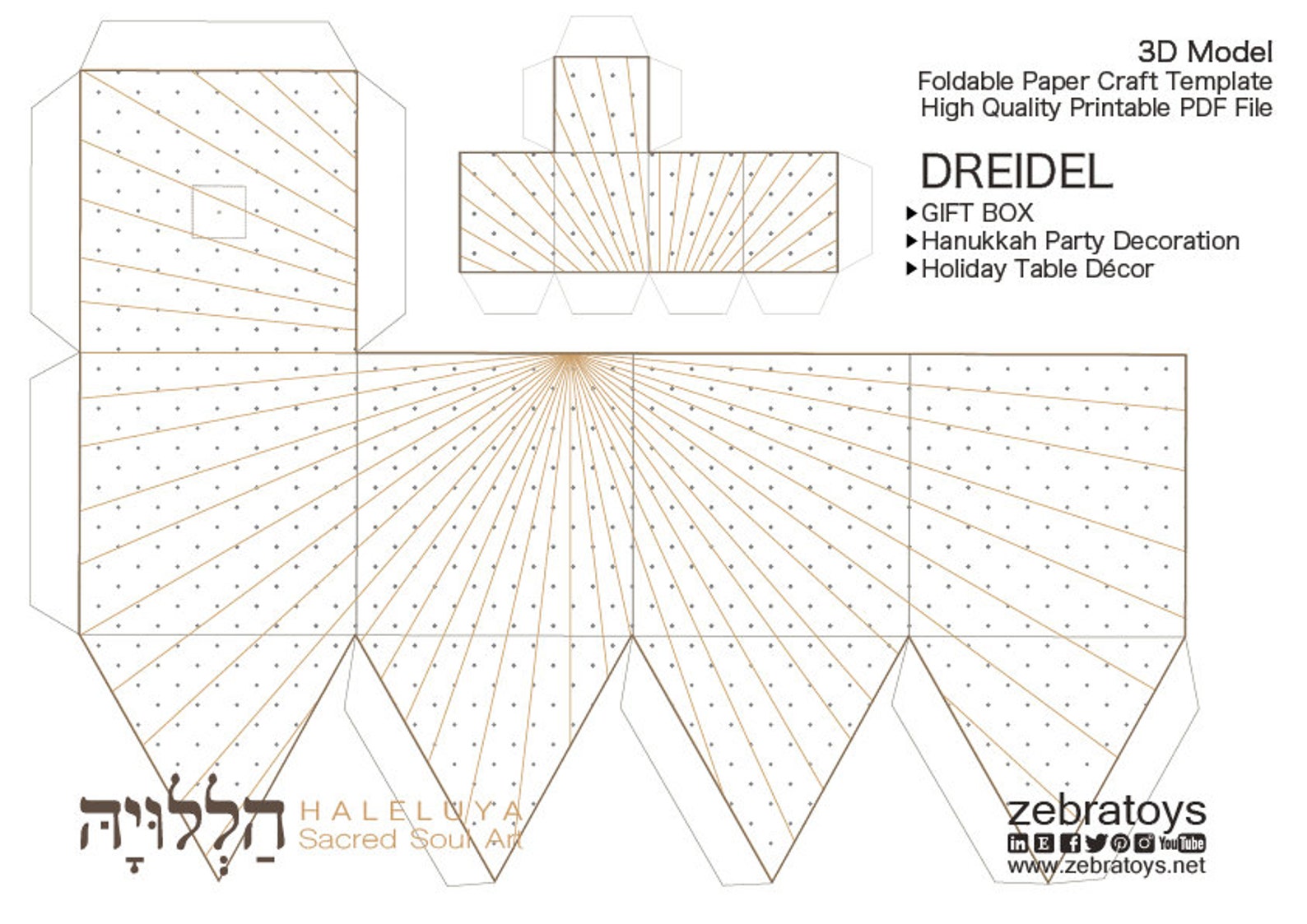 Blank Dreidel Hanukkah Paper Craft Gift Box Template-3d Model-holiday ...