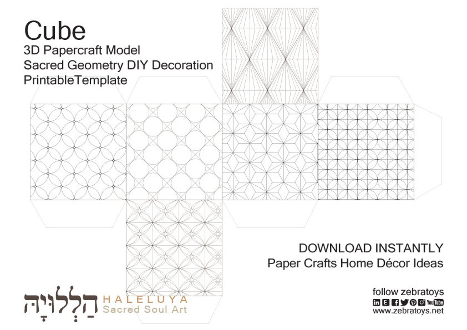 Hexahedron 3D Cube Papercraft Template Pdf-platonic Solids-printable ...