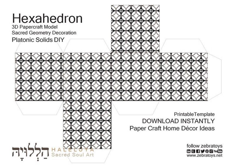 3D Cube-papercraft Hexahedron Printable Model-pdf Template-platonic ...