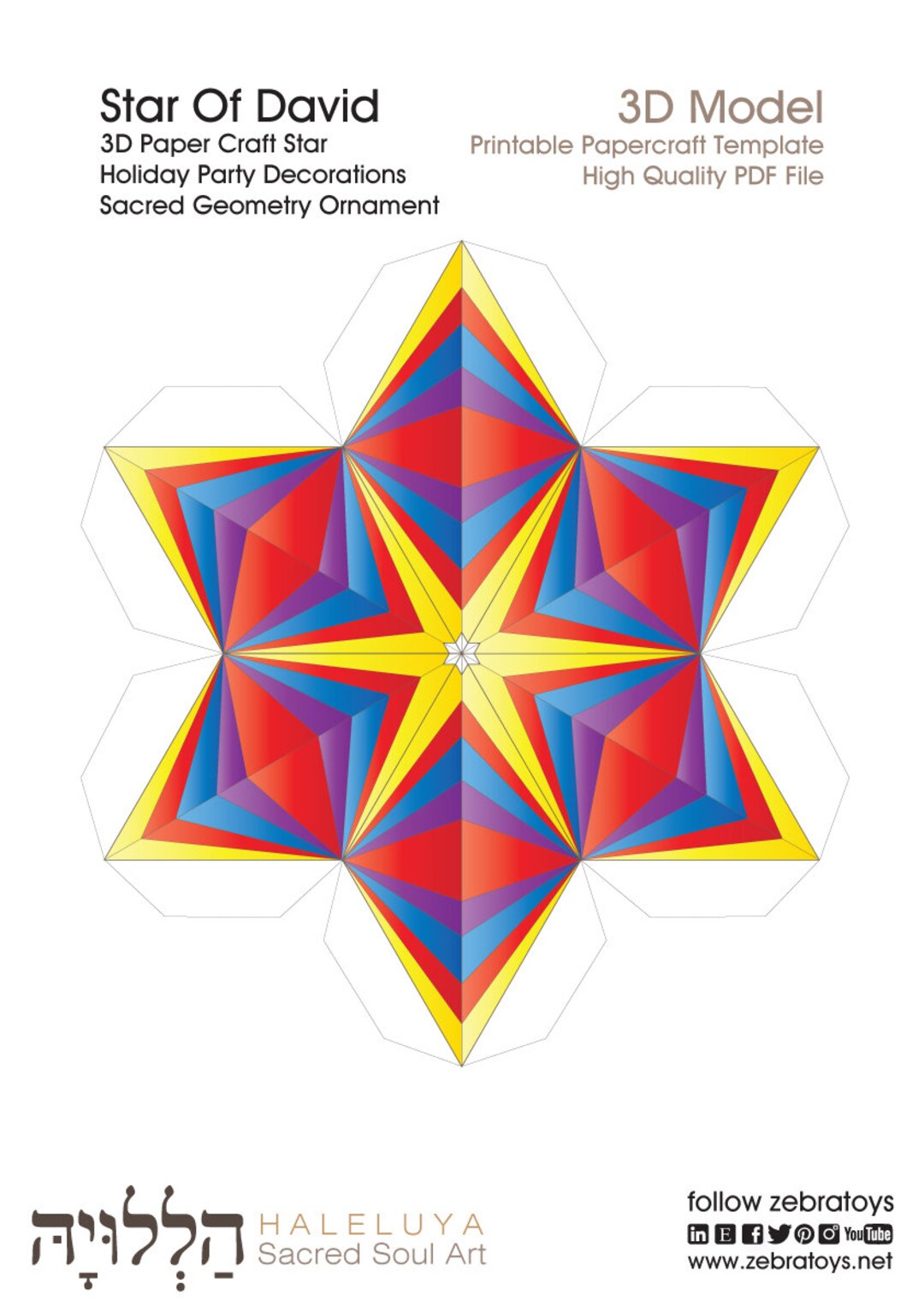 Paper Star Template-rainbow-3d Crafts-diy Homemade Ornaments-decorate ...