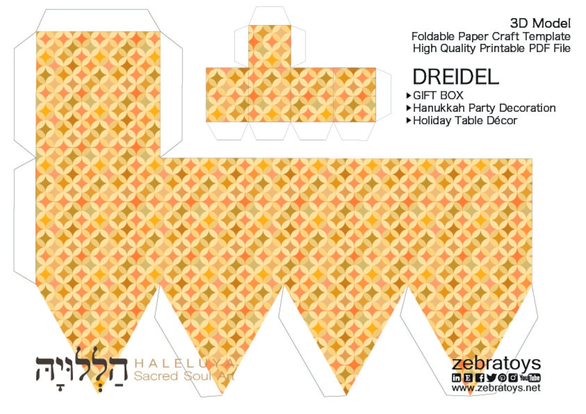 Dreidel Paper Template Craft Gift Box Hanukkah-3d Model-holiday Table ...