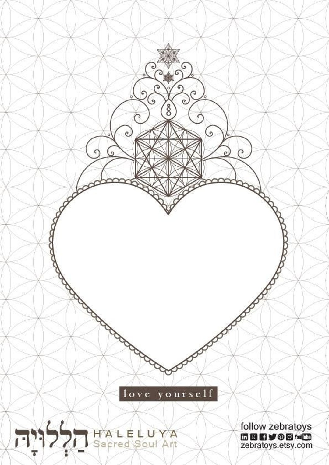 Self Love Coloring Page-love Yourself to Color-flower of Life Geometric ...