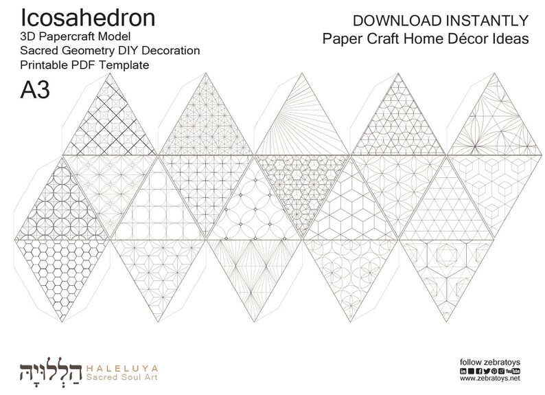 Icosahedron 3D Papercraft Template-home Décor Ideas-platonic Solids ...
