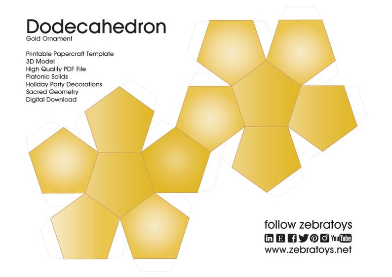 Dodecahedron 3D Papercraft Template Pdf-platonic Solids-gold Ornament ...