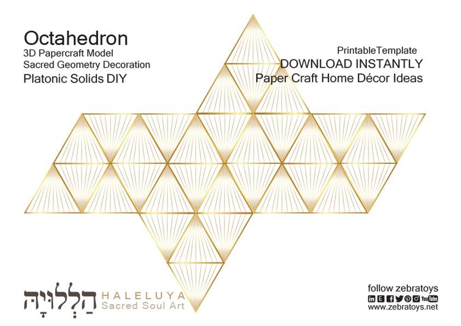 Gold Octahedron 3D Model Paper Craft Template-diy Home Décor Ideas ...