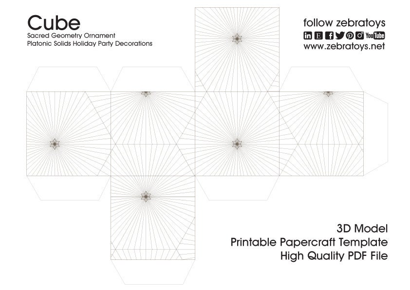Cube 3D Papercraft Template Pdf-platonic Solids-printable Model-holiday ...
