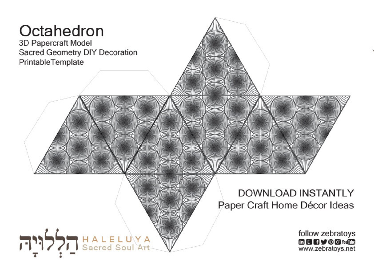 Octahedron 3D Papercraft Template-home Décor Ideas-platonic Solids ...