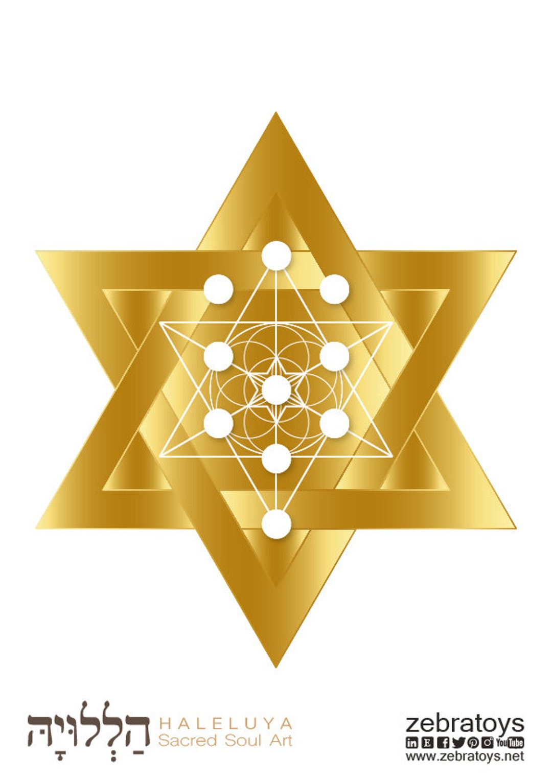 Magen David-star of David-wall Décor Print-10 Sefirot-ten Sephiroth ...