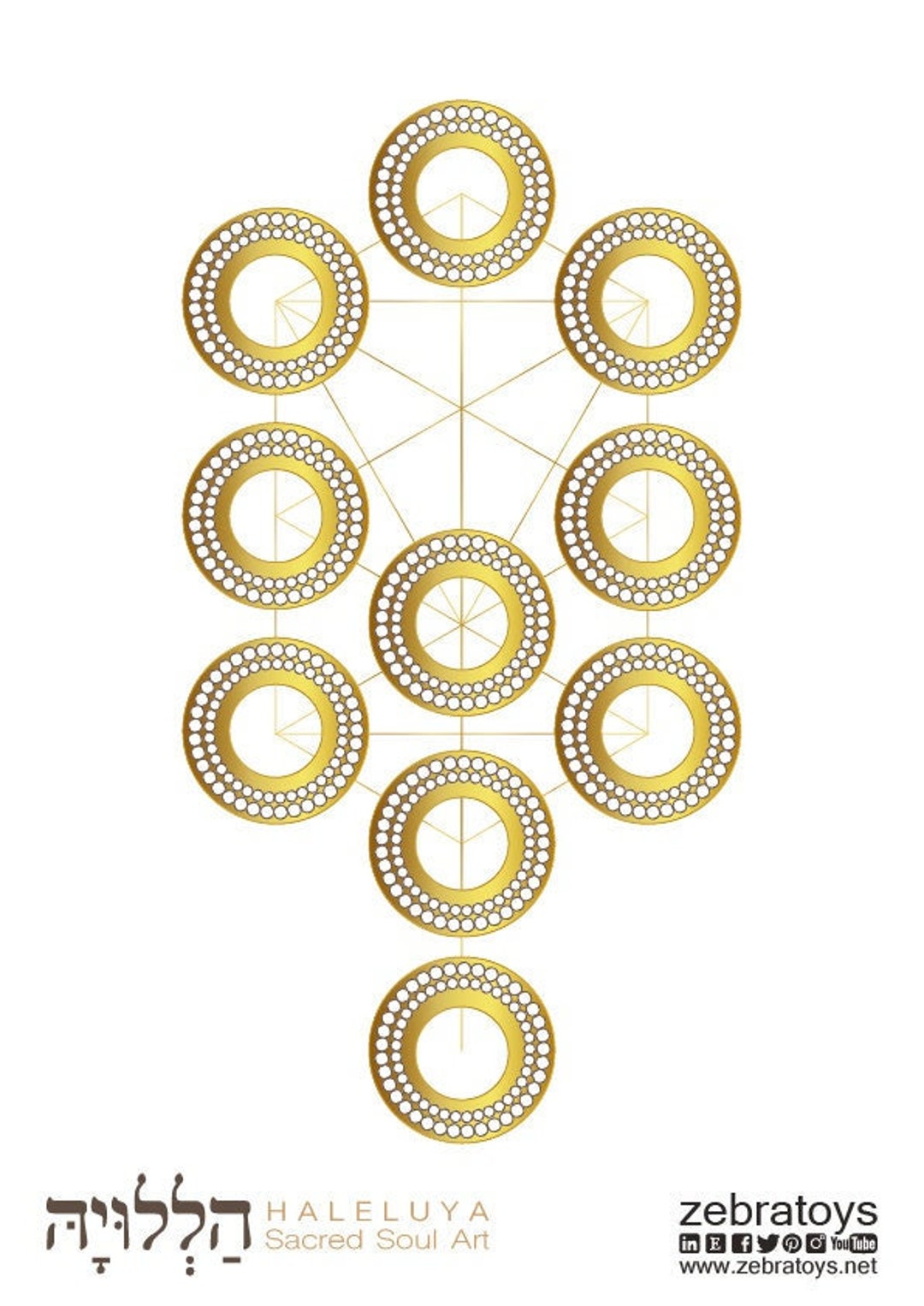 Kabbalah Ten Sefirot Symbol-a4 Size Gold Print-10 Sephiroth-tree of ...