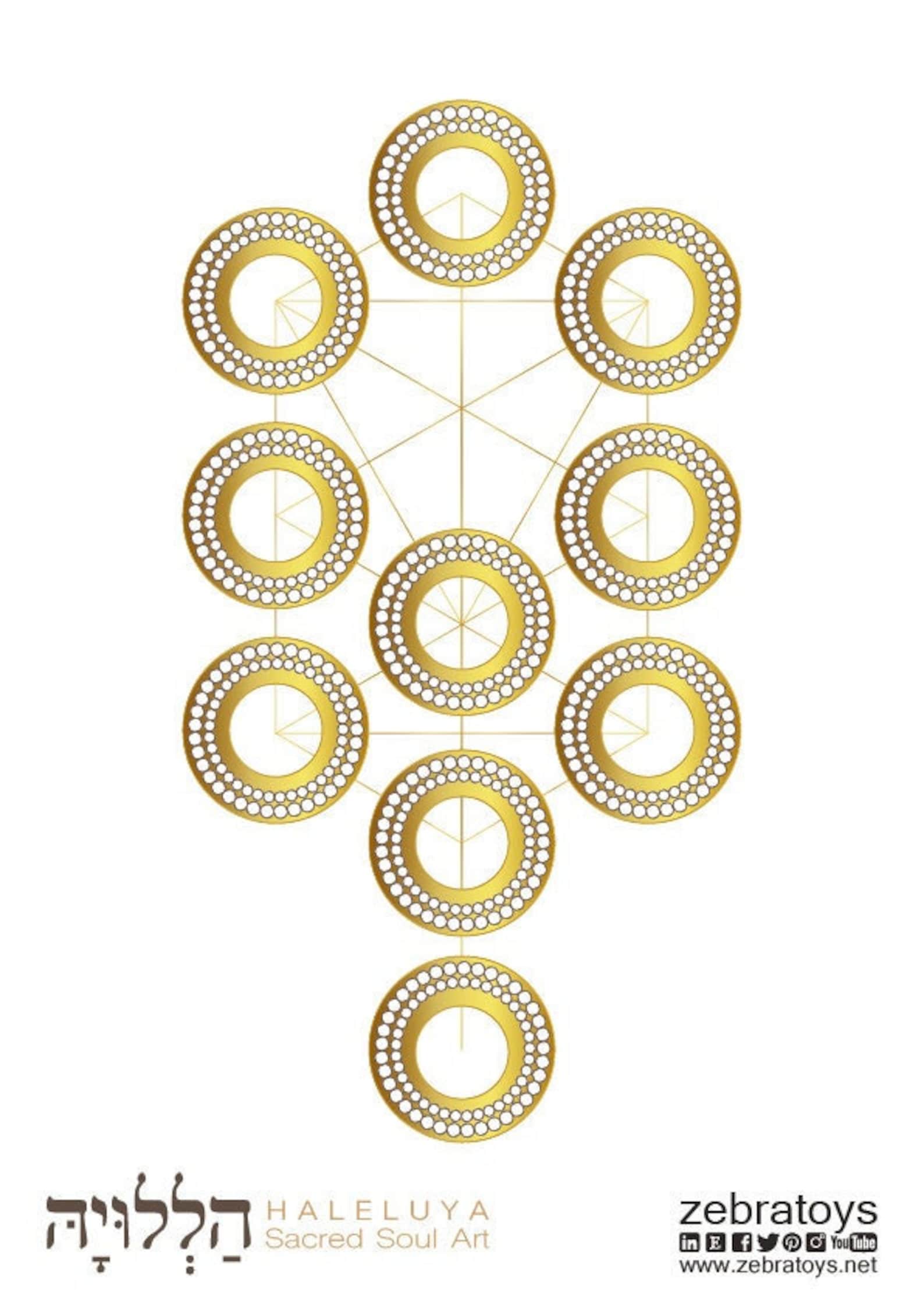 Kabbalah Ten Sefirot Symbol-a4 Size Gold Print-10 Sephiroth-tree of ...