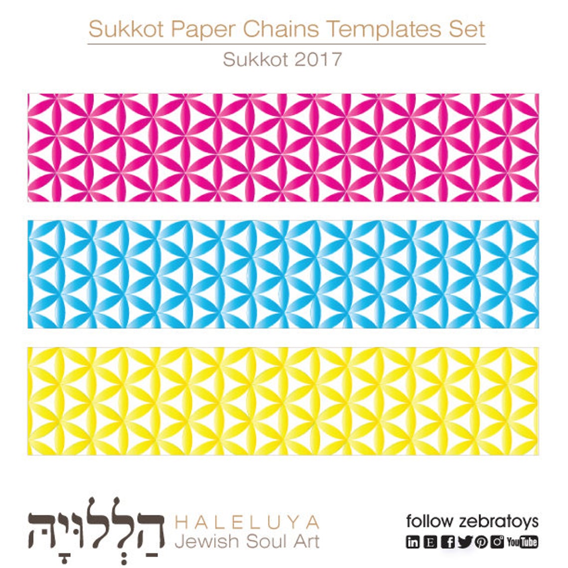 Sukkot Paper Chains Templates Set of 3-sukkah Decorations-flower of ...