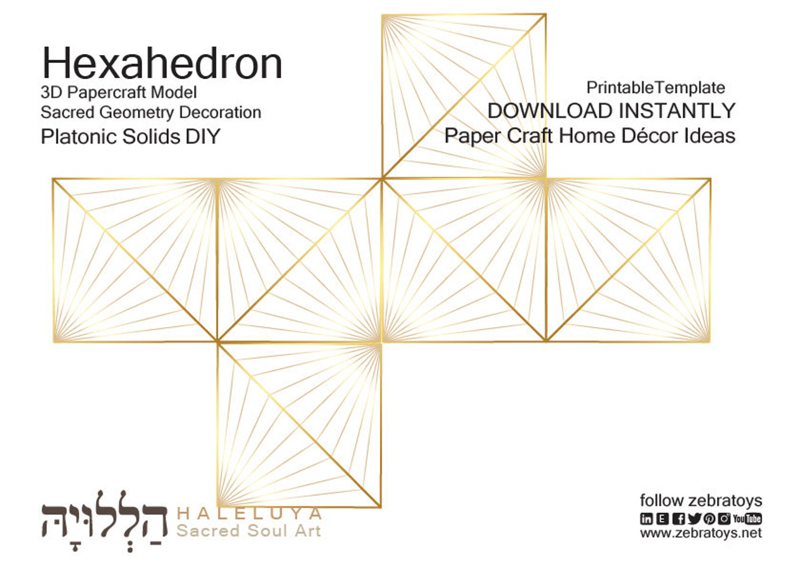 Hexahedron 3D Cube Papercraft Template Pdf-platonic Solids-printable ...